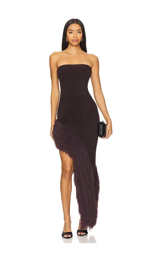 Nbd Aubrey Strapless Faux Fur Trim Dress - Brown