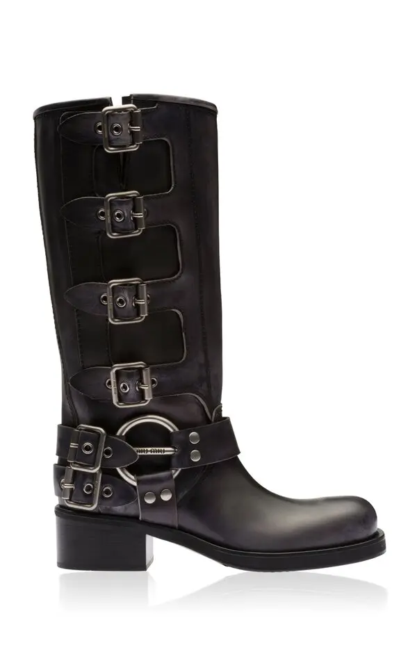 Miu Miu Buckled Leather Boots - Black