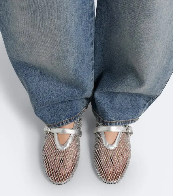 Alaïa Metallic Fishnet Mary Jane Flats - Silver