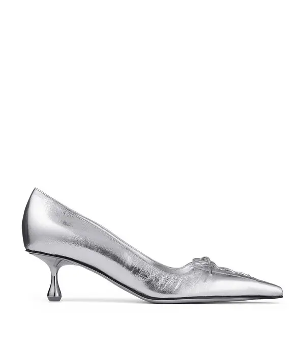 JIMMY CHOO Scarlett 50 Metallic Lambskin Lace Up Pumps - Silver