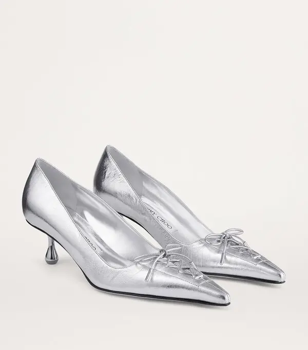 JIMMY CHOO Scarlett 50 Metallic Lambskin Lace Up Pumps - Silver
