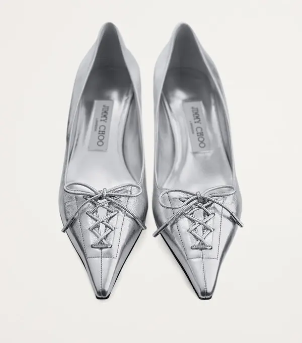 JIMMY CHOO Scarlett 50 Metallic Lambskin Lace Up Pumps - Silver