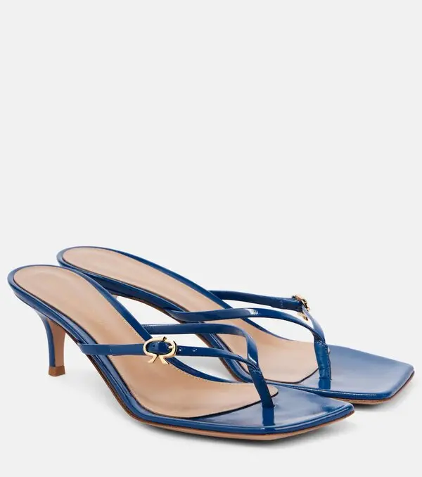 GIANVITO ROSSI Ribbon Patent Leather Thong Sandals - Blue