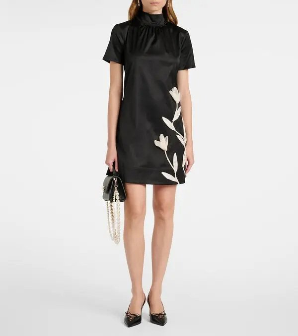 Staud Ilana Floral Appliqué Satin Mini Dress