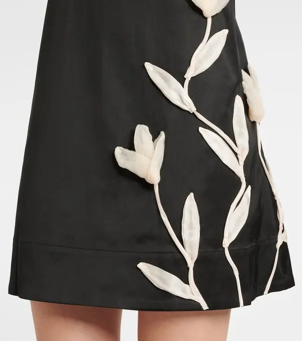 Staud Ilana Floral Appliqué Satin Mini Dress
