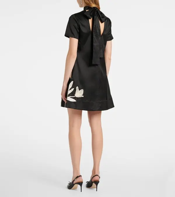 Staud Ilana Floral Appliqué Satin Mini Dress