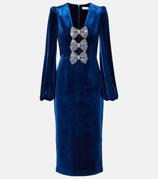 Rebecca Vallance Crystal-embellished Velvet Midi Dress - Blue