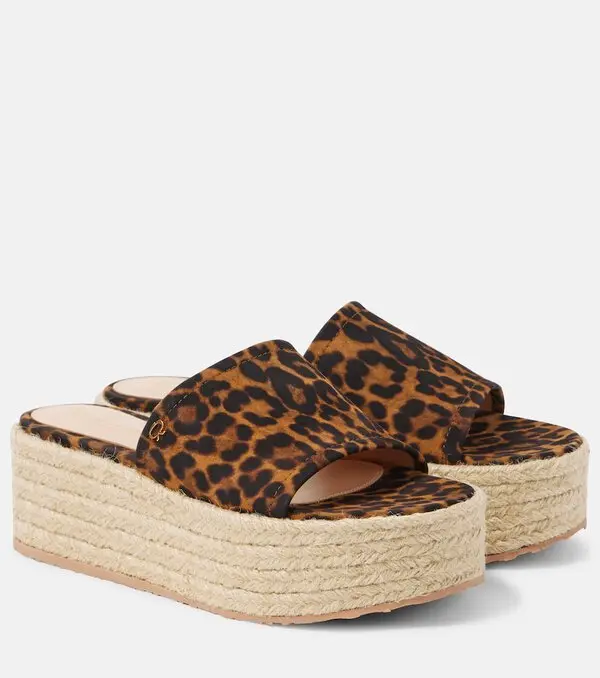GIANVITO ROSSI Leopard-print Suede Espadrille Slides - Neutrals