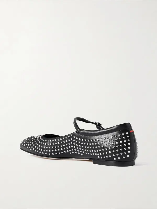 AeydĒ Uma Studded Leather Mary Jane Ballet Flats - Black