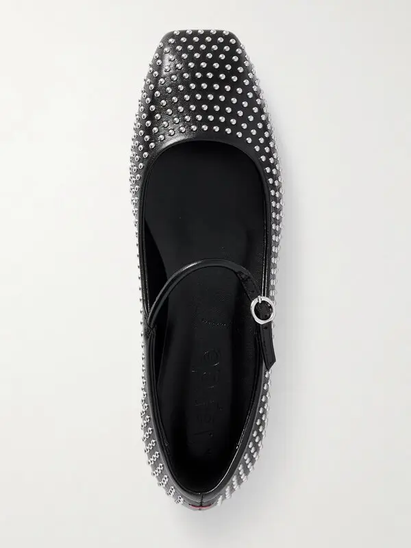 AeydĒ Uma Studded Leather Mary Jane Ballet Flats - Black
