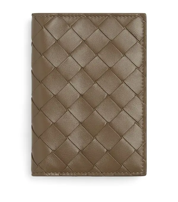 Bottega Veneta Leather Intrecciato Passport Holder - Brown