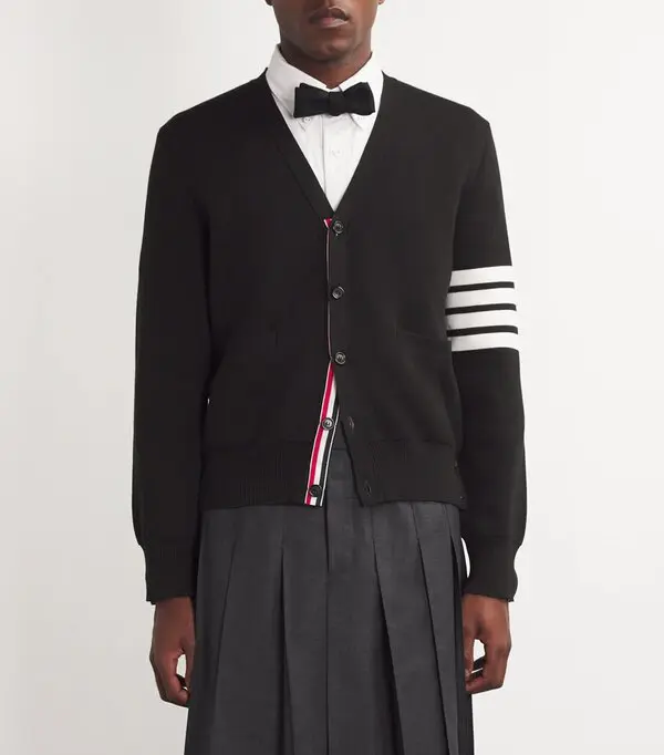 Thom Browne Milano-stitch V-neck Cardigan With Four-bar Detail