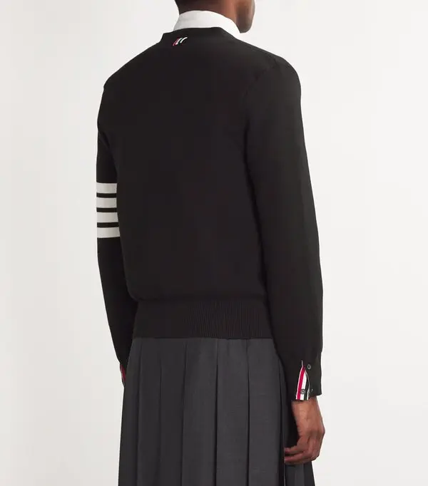 Thom Browne Milano-stitch V-neck Cardigan With Four-bar Detail