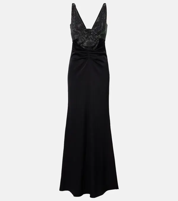 Roland Mouret Embellished Satin Crepe Gown - Black