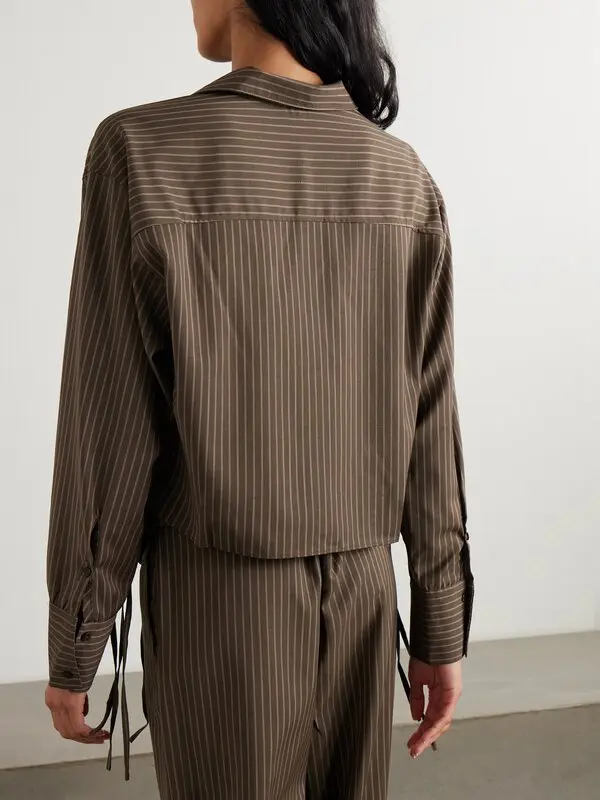 DEIJI STUDIOS Cropped Tie-detailed Pinstriped Wool Shirt