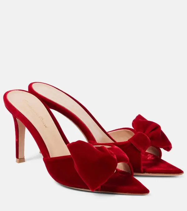 GIANVITO ROSSI 85 Velvet Mules With Bow Detailing - Red