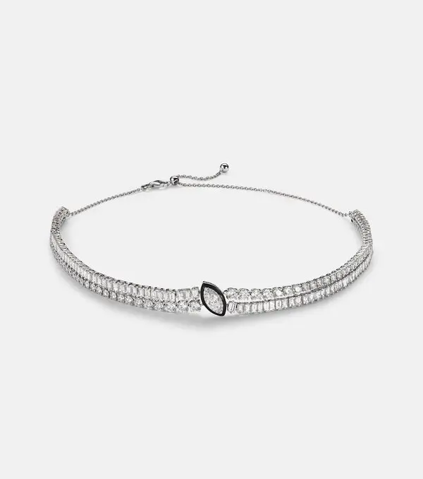 KAMYEN 18kt White Gold And Enamel Marquise Solitaire Choker With Diamonds - Silver