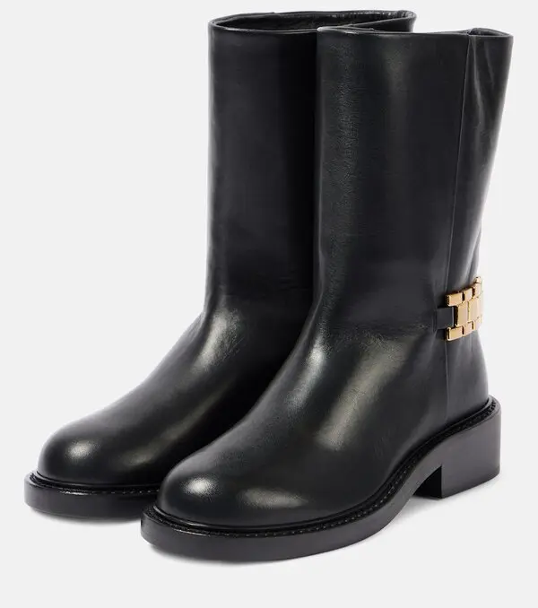 Victoria Beckham Leather Ankle Boots With Chain Detailing
