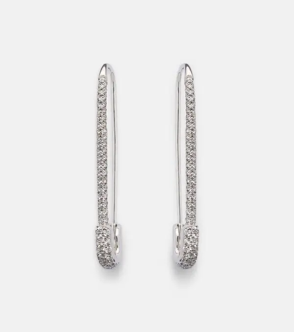 ANITA KO Safety Pin Extra Large Diamond Earrings In 18kt White Gold - Silver