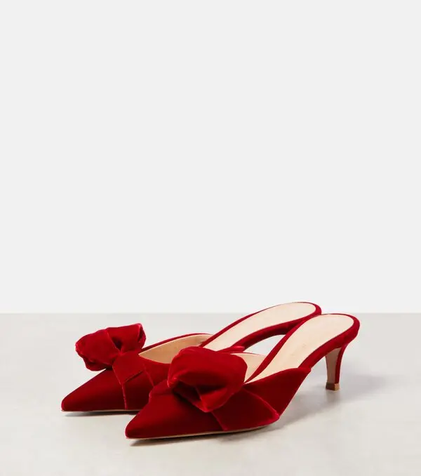 GIANVITO ROSSI Tabasco Velvet Mules With Bow Detailing