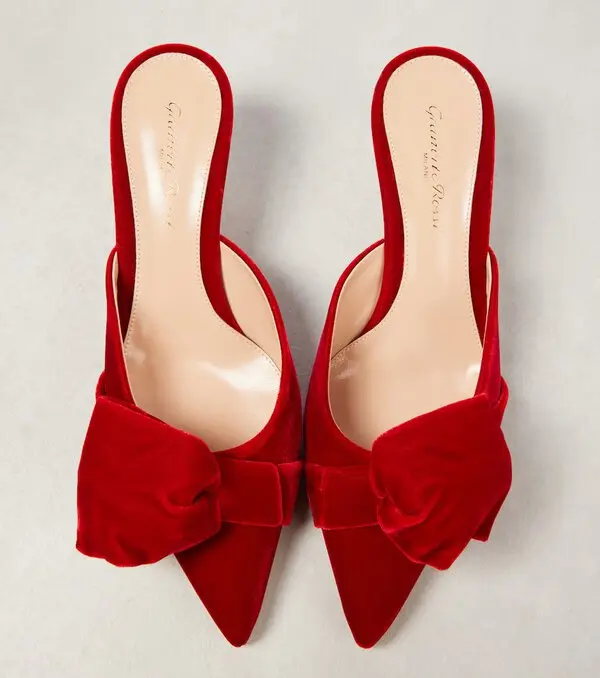 GIANVITO ROSSI Tabasco Velvet Mules With Bow Detailing
