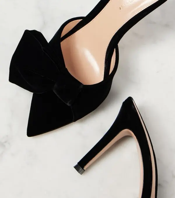 GIANVITO ROSSI 85 Bow Detail Velvet Mules