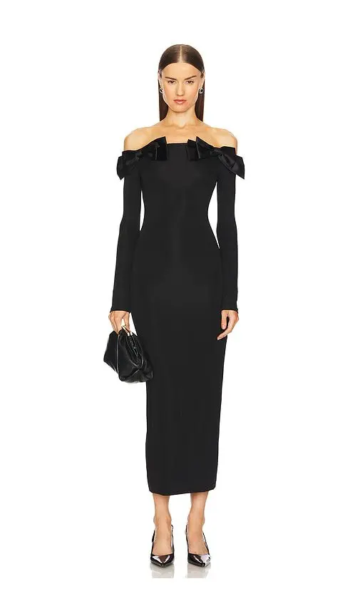 L'academie Dinara Midi Dress With Bow Accents - Black