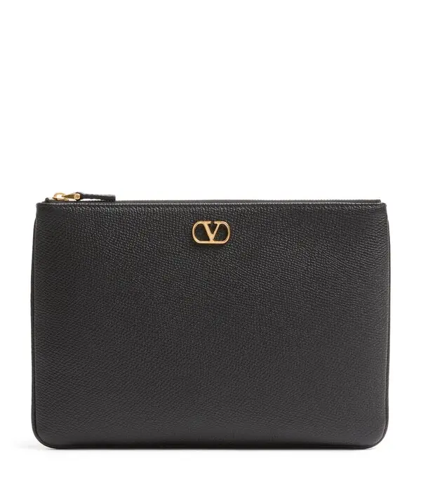 Valentino Garavani Medium Leather Vlogo Signature Pouch - Black