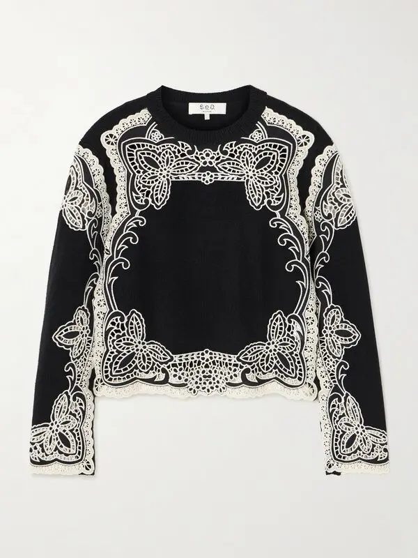 Sea Gianna Broderie Anglaise Paneled Wool Sweater