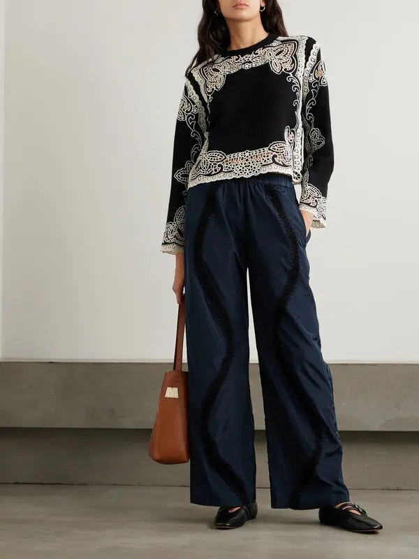 Sea Gianna Broderie Anglaise Paneled Wool Sweater