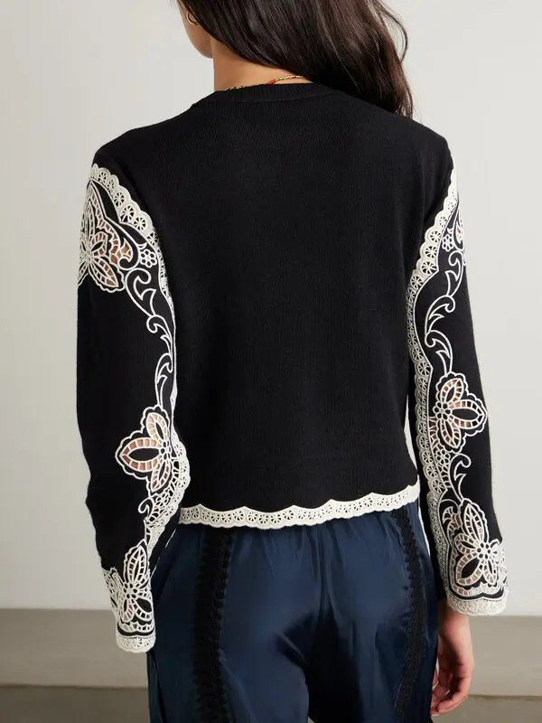 Sea Gianna Broderie Anglaise Paneled Wool Sweater
