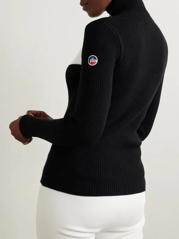 Fusalp Andromede Striped Ribbed-knit Quarter-zip Sweater - Black