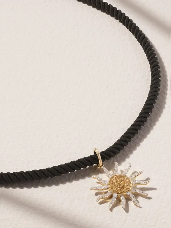 Yvonne Léon 9-karat Gold Sun Motif Necklace With Citrine And Diamonds - Black