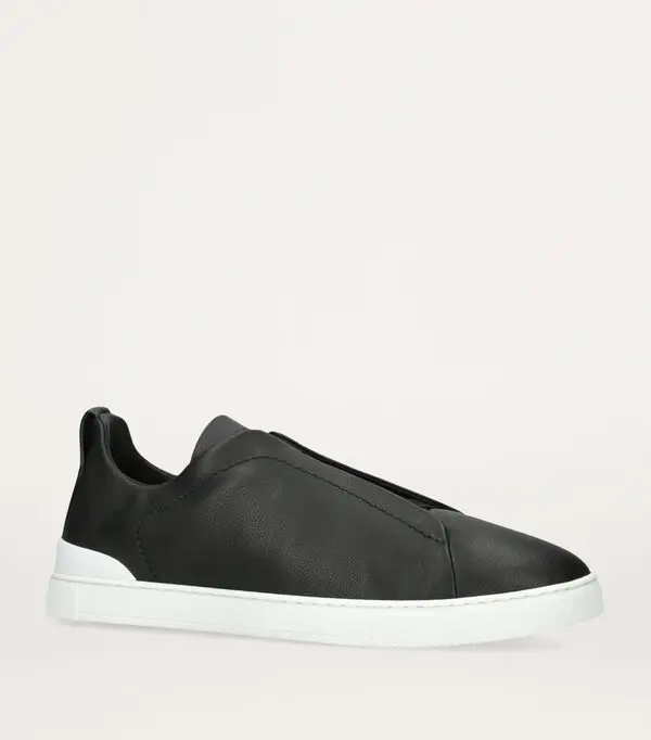Zegna Shearling Triple Stitch Secondskin Sneakers - Black