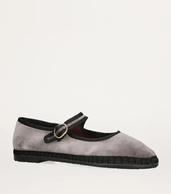 FLABELUS Velvet Mary Jane Espadrille Flats - Grey