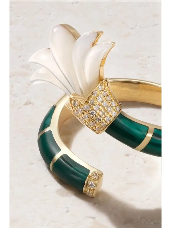 L'ATELIER NAWBAR 18 Karat Malachite, Mother-of-pearl And Diamond Ring
