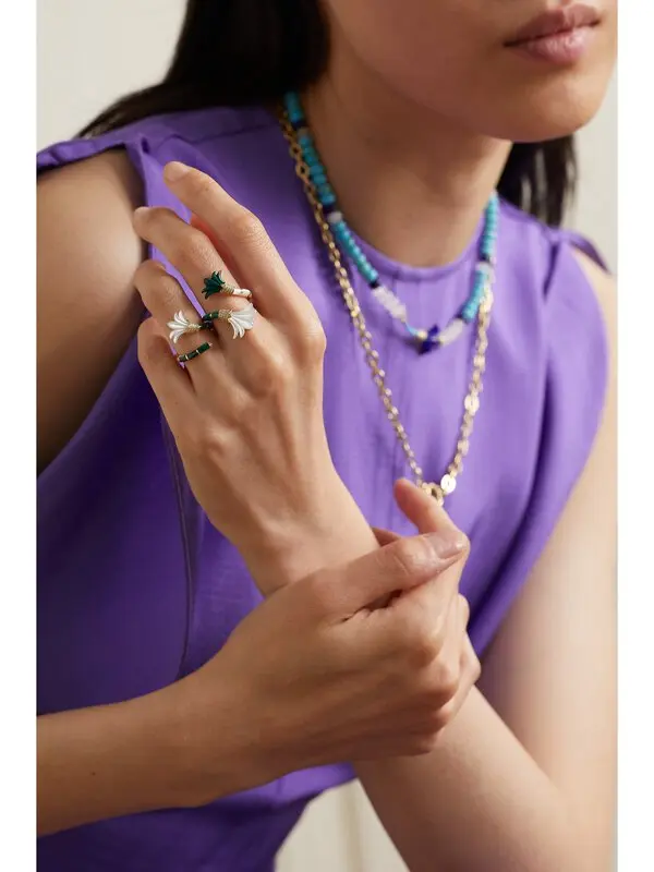 L'ATELIER NAWBAR 18 Karat Malachite, Mother-of-pearl And Diamond Ring