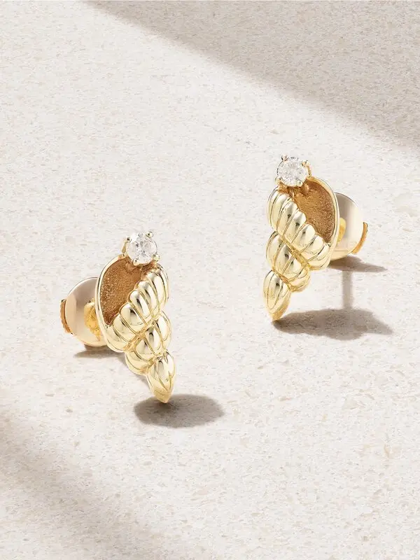 Yvonne Léon 9-karat Diamond Shell Earrings - Gold