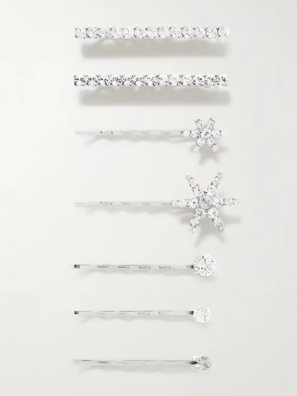 JENNIFER BEHR Luzia Set Of Seven Swarovski Crystal Hair Slides - Silver
