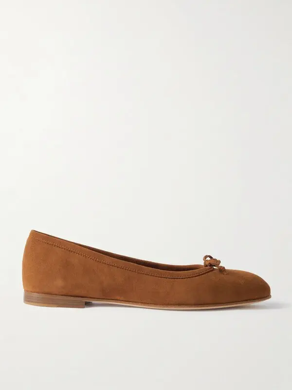 Manolo Blahnik Veralli Suede Ballet Flats With Bow Detailing - Brown