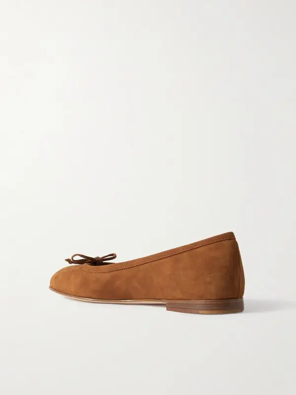Manolo Blahnik Veralli Suede Ballet Flats With Bow Detailing - Brown