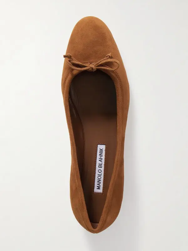Manolo Blahnik Veralli Suede Ballet Flats With Bow Detailing - Brown