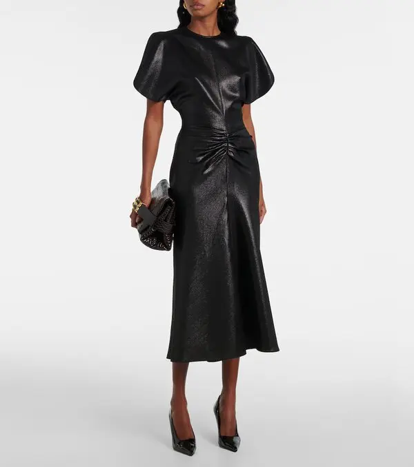Victoria Beckham Gathered Lame Midi Dress