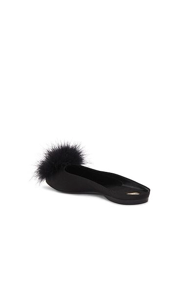 Saint Laurent Lido Flat Mule With Feather Pom Pom - Nero