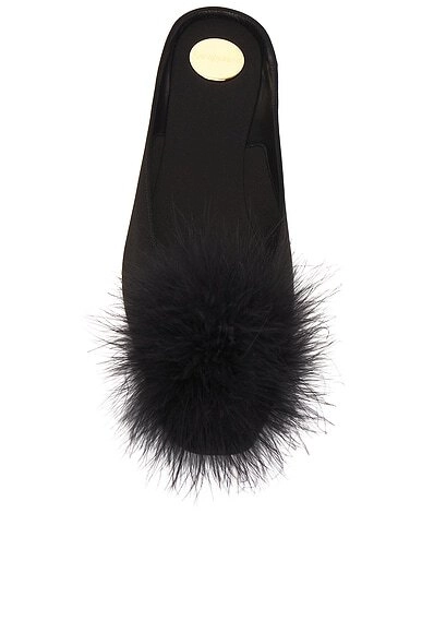 Saint Laurent Lido Flat Mule With Feather Pom Pom - Nero