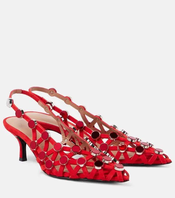 Attico Embellished Leather Slingback Pumps - Red