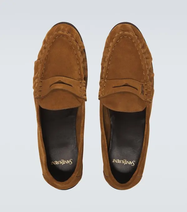 Saint Laurent Le Loafer Suede Penny Loafers - Brown