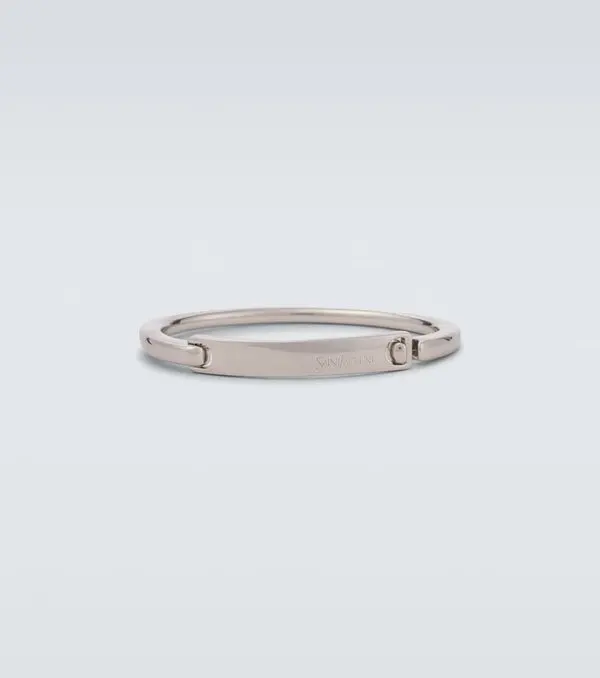 Saint Laurent Engraved Brass Cuff Bracelet - Silver