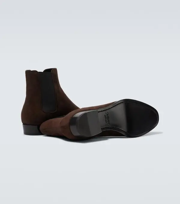 Saint Laurent Wyatt Suede Chelsea Boots - Brown