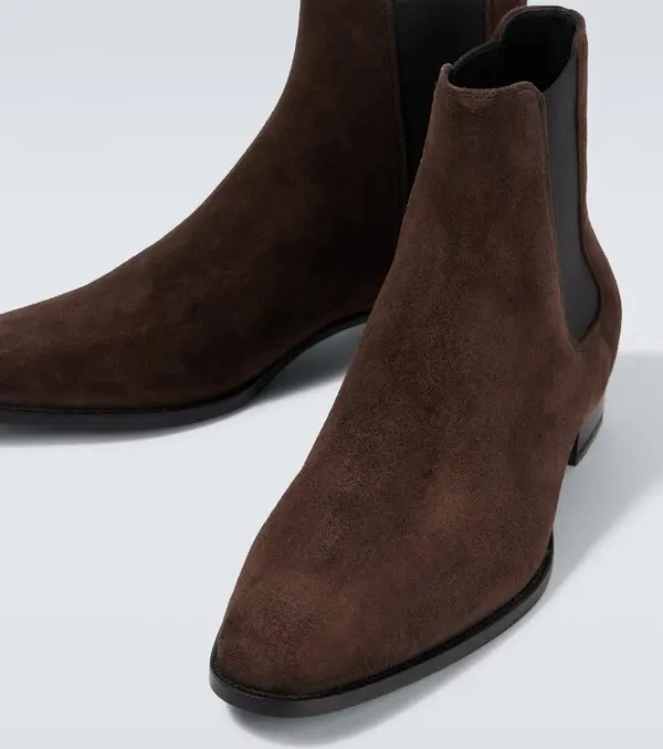 Saint Laurent Wyatt Suede Chelsea Boots - Brown